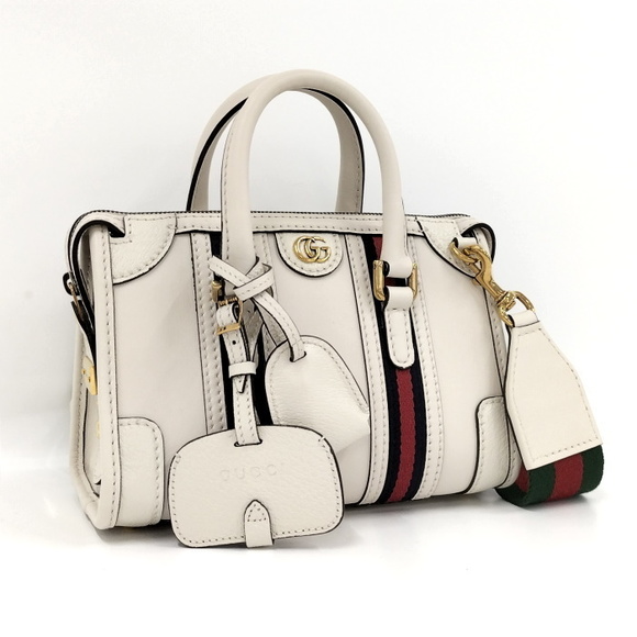 Gucci | Bags | Gucci 2way Tote Bag Sherry Line Double G Leather White ...